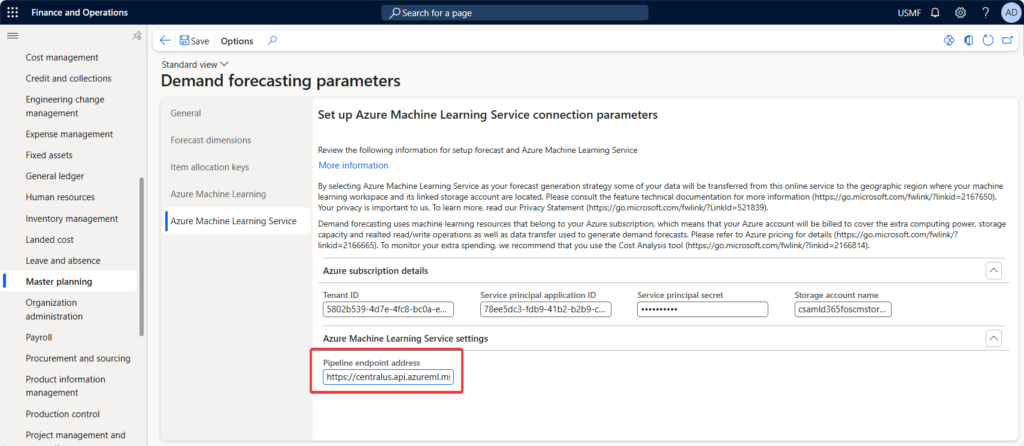 Set up Azure Machine Learning Service for Dynamics 365 Supply Chain ...